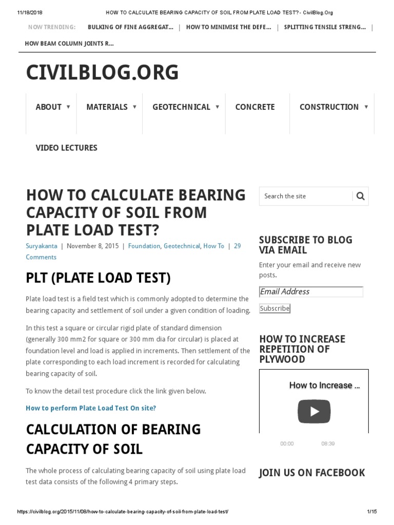 Plate Load Test: Soil Bearing Capacity Calculation | PDF | Mechanics ...
