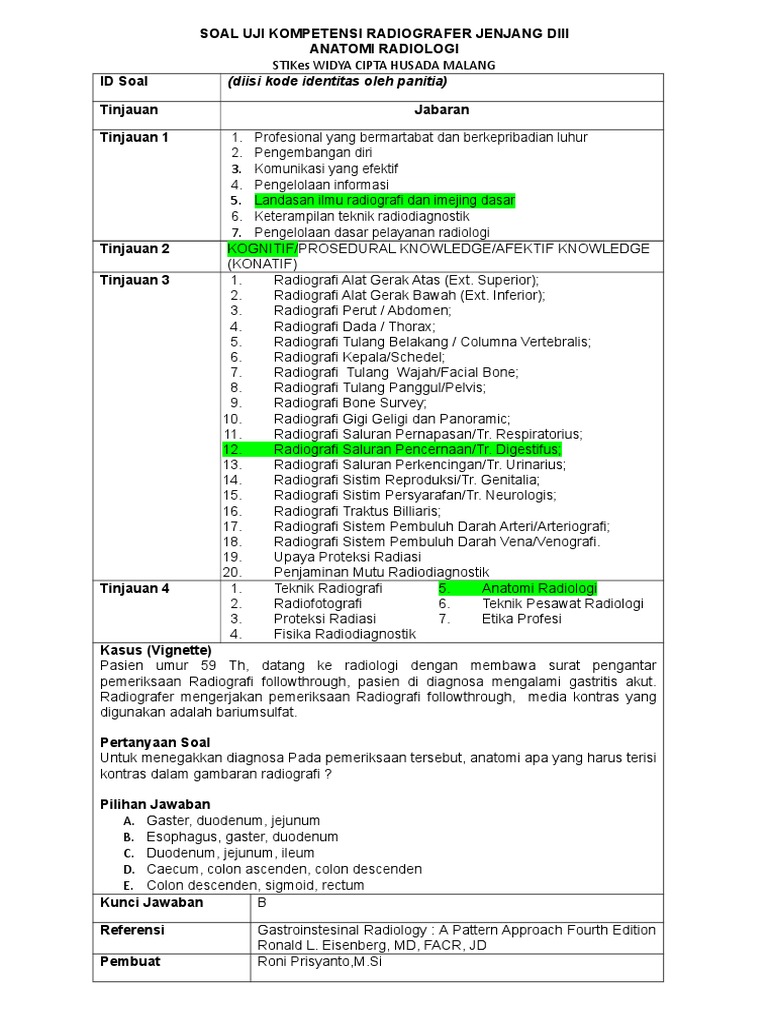 Soal Uji Kompetensi Radiografi DIII | PDF