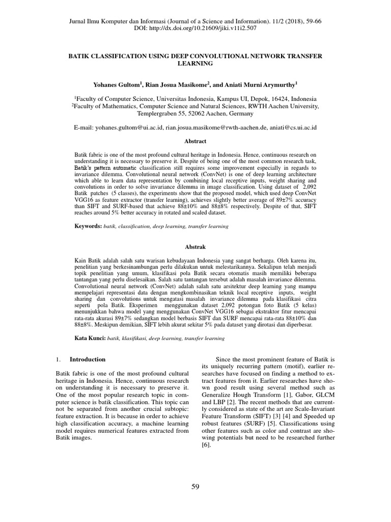 Batik Classification Using Deep Convolutional Netw | PDF | Artificial Neural Network | Deep Learning