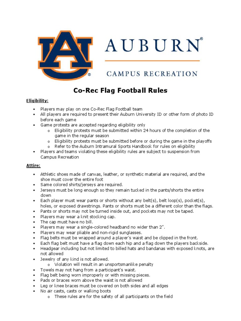 Co-Rec Flag Football Rules: Eligibility | PDF | Leisure | American Football