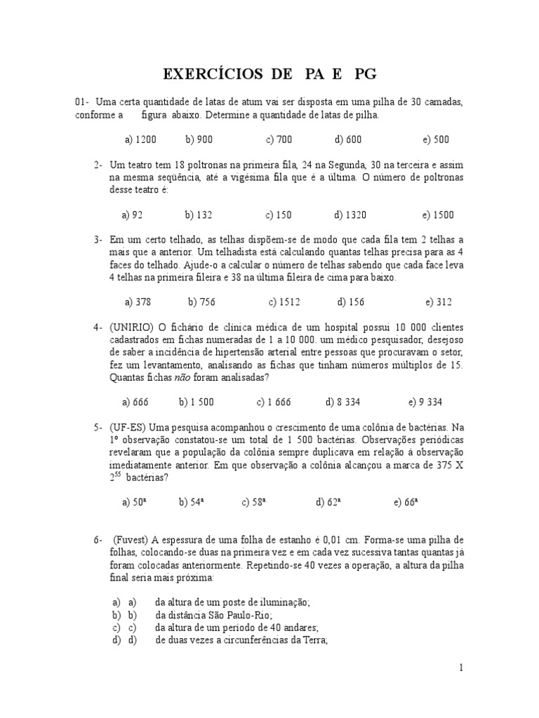 Exercicios Pa PG | Download grátis PDF | Natureza