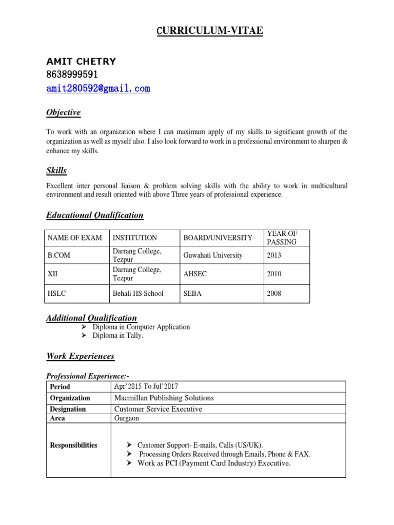 Curriculum-Vitae: Amit Chetry | PDF | Business