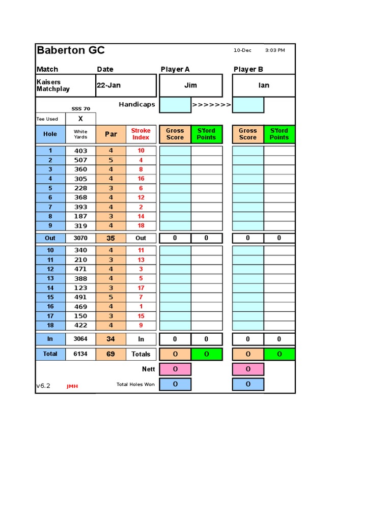 Baberton GC: Match Date Player A Player B 22-Jan Jim Ian | PDF | Summer ...