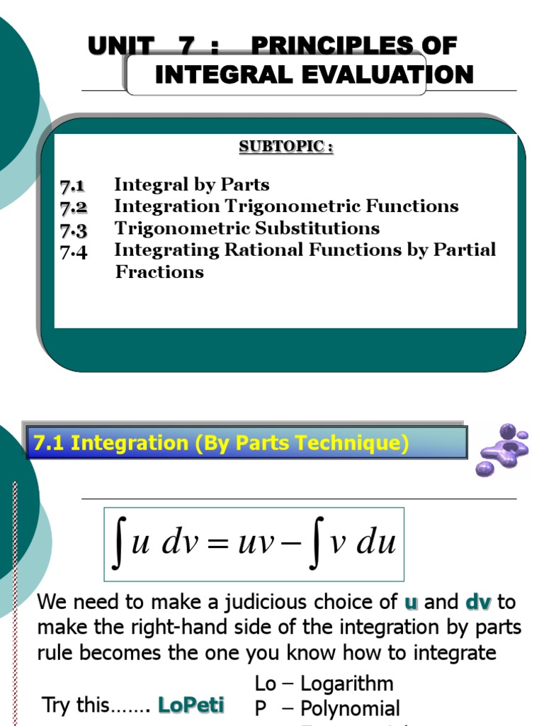 7.1 Integration - Integration by Parts Method | PDF | Integral | Calculus
