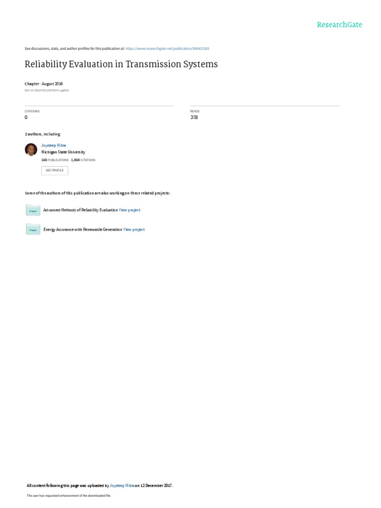 Reliability Evaluation in Transmission Systems | PDF | Wind Power ...