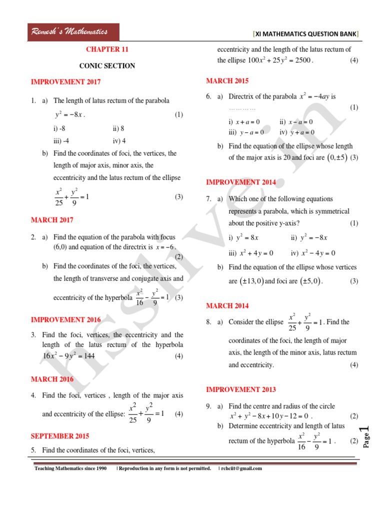 Class 11 Conic Sections Solutions | PDF | Ellipse | Differential Geometry