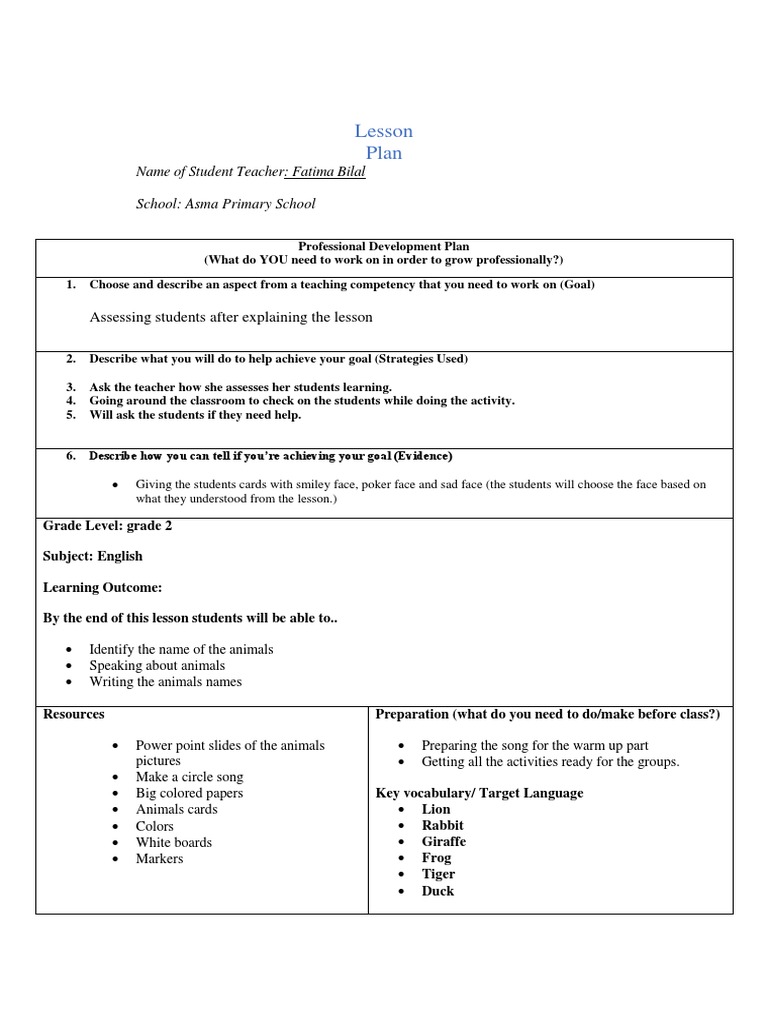 Lesson Plan Animals | PDF | Lesson Plan | Behaviorism