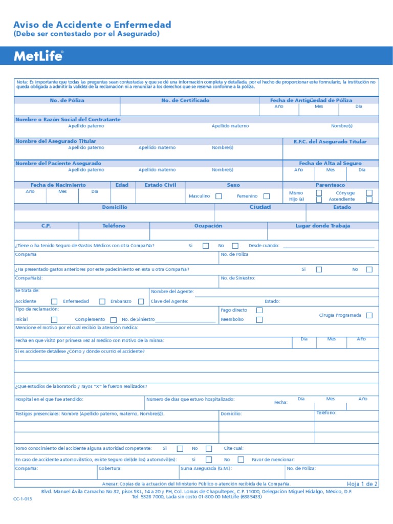 aviso enfermedad metlife | Póliza de seguros | Medicina