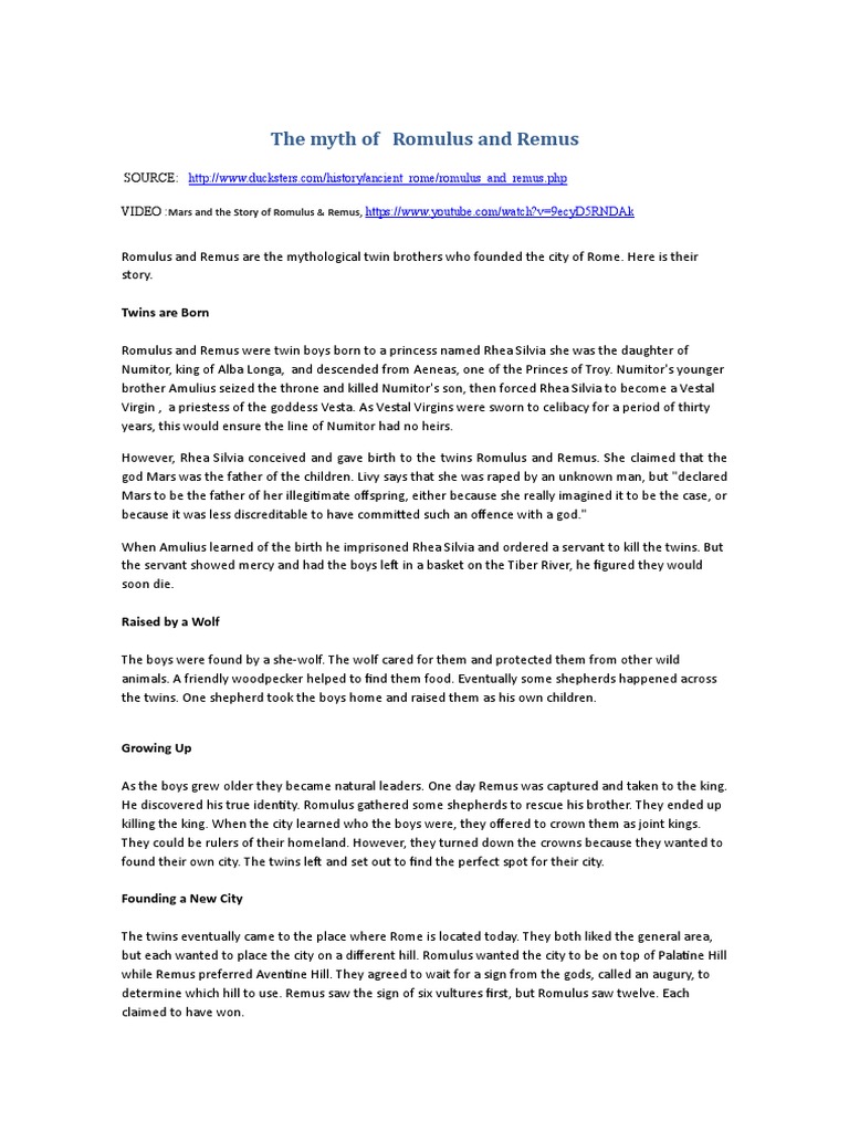 The Legend of Romulus and Remo | PDF | Romulus And Remus | Ancient ...