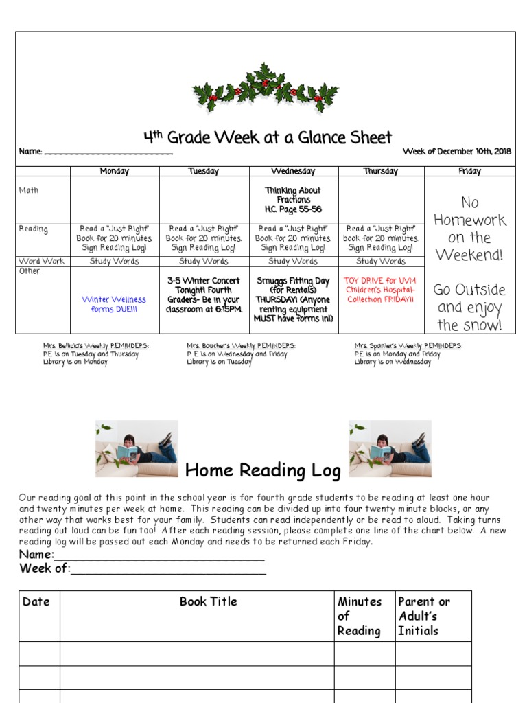 4 4 Grade Week at A Glance Sheet Grade Week at A Glance Sheet | PDF ...