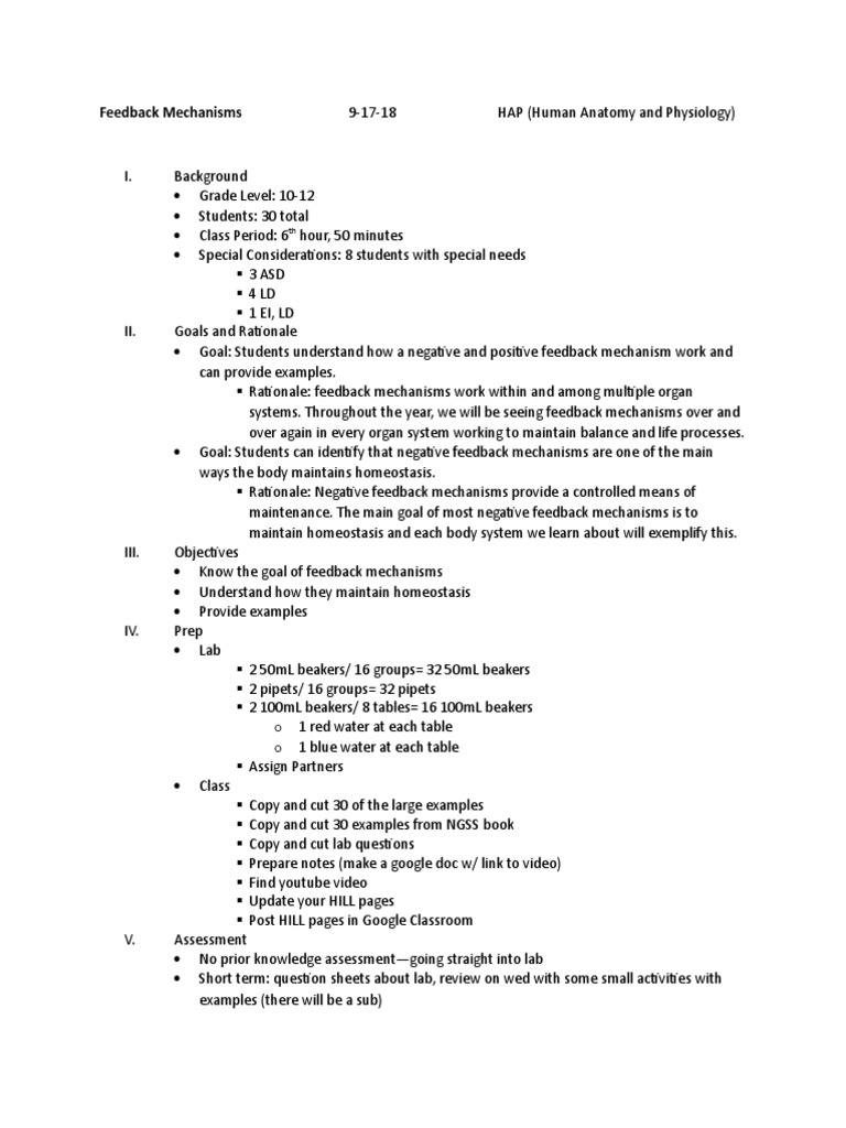 Lesson Plan-Feedback Mechanisms | PDF | Goal | Cognitive Science