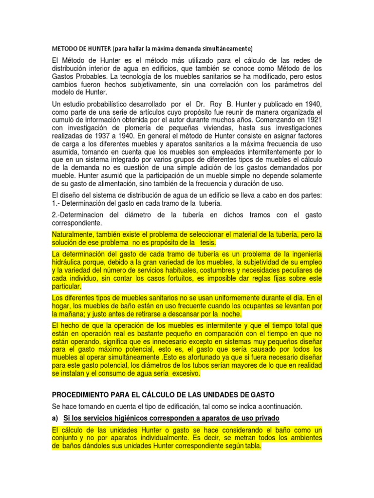 Método de Hunter para Cálculo Hidráulico | PDF | Baño | Tubería ...