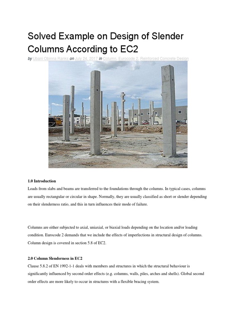 Solved Example On Design of Slender Columns According To EC2 | PDF | Column | Mechanics