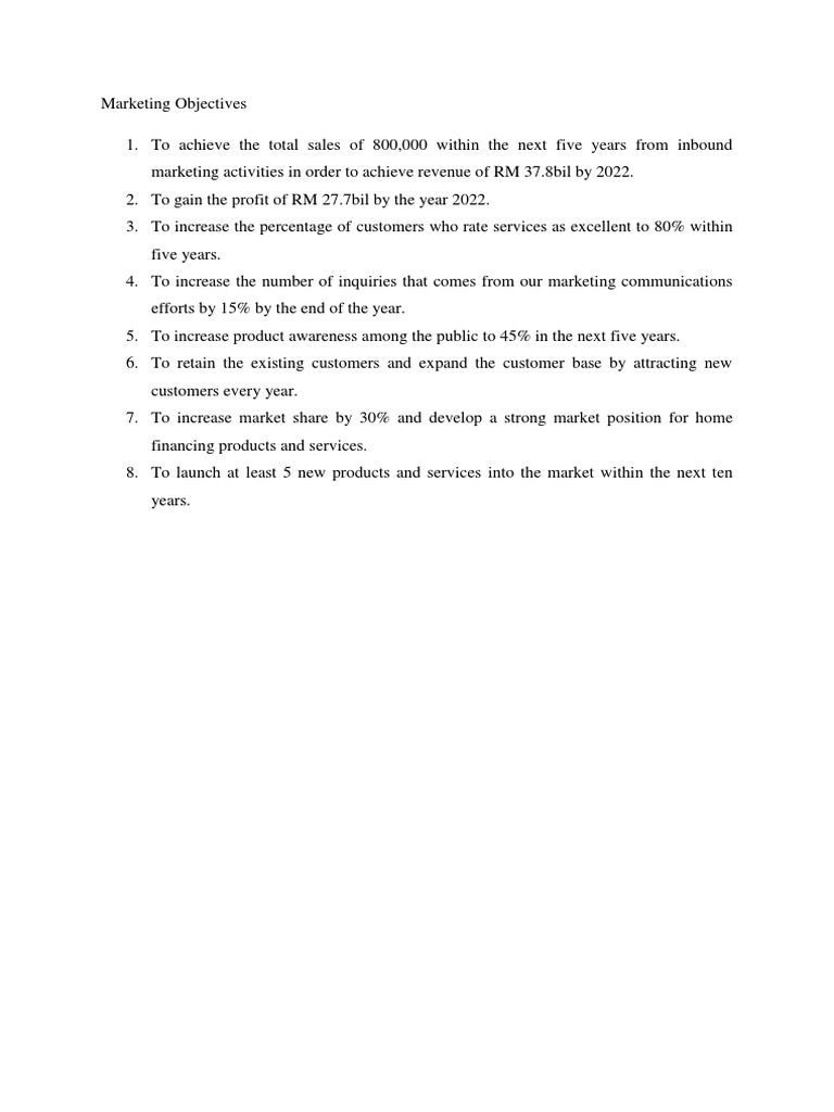 Marketing Objectives | PDF