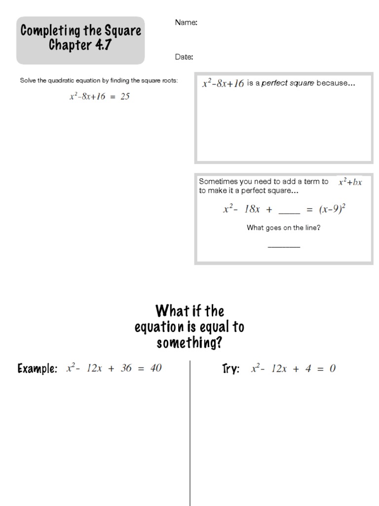 Completing The Square Graphic Organizer | PDF