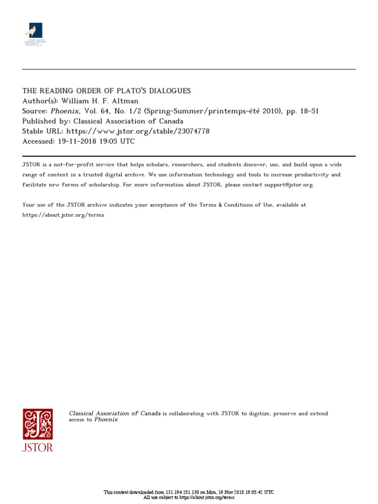 The Reading Order of Plato's Dialogues PDF | PDF | Plato | Dialogue