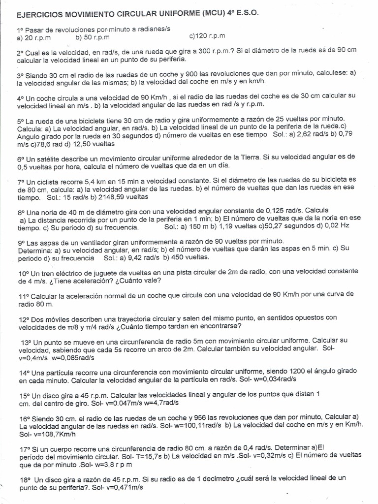 Ejercicios Movimiento Circular Uniforme | PDF