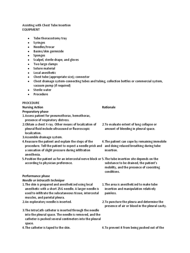 Chest Tube Insertion Procedure Guide | PDF | Medical Specialties | Nature