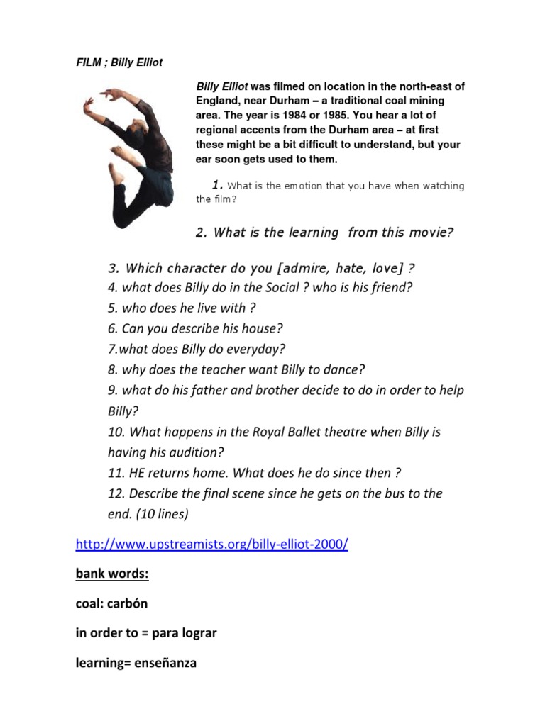 Billy Elliot Activities Promoting Classroom Dynamics Group Form 79203 | PDF