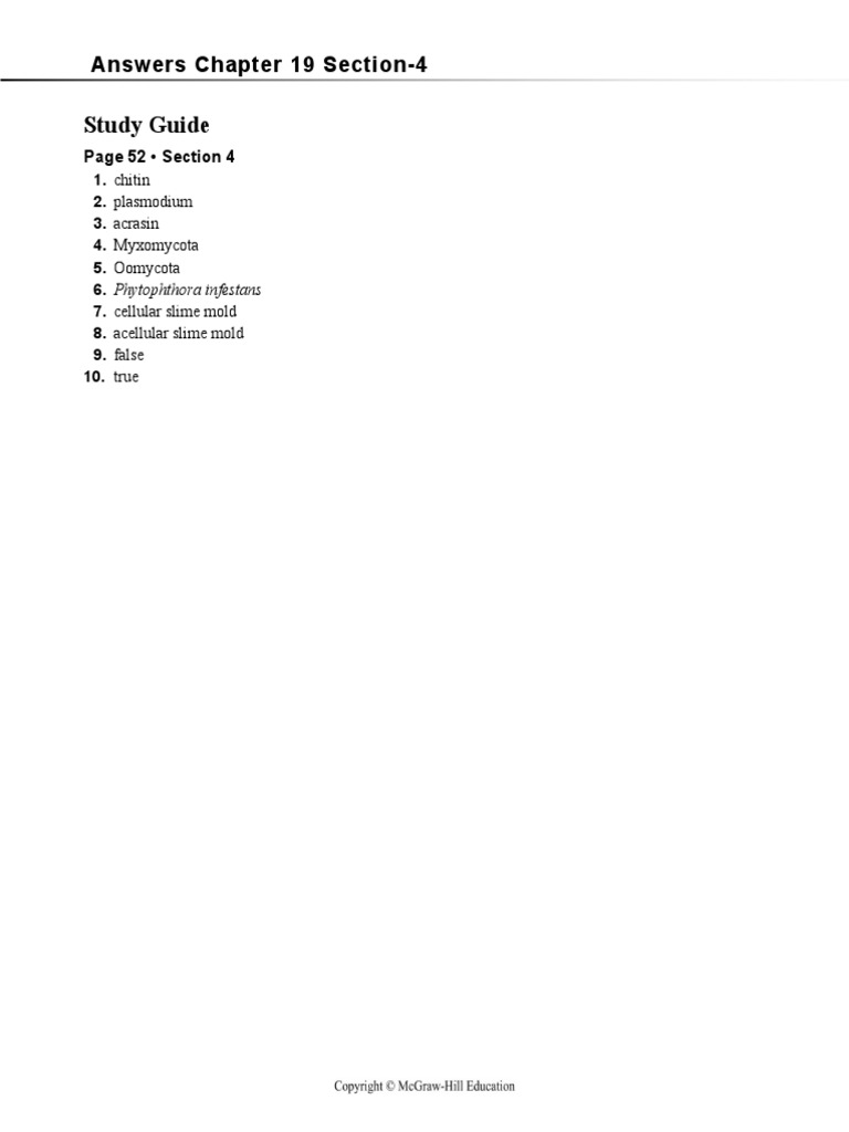 Protists Study Guide Answer Key 19-4 | PDF