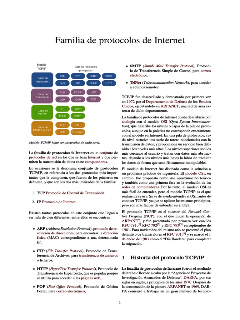 Familia de Protocolos de Internet PDF | PDF | Conjunto de protocolos de internet | Tecnología de ...