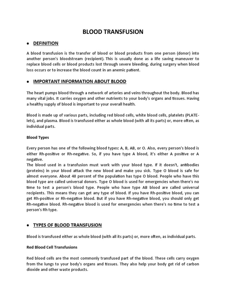Blood Transfusion: Definition | PDF | Blood | Blood Type