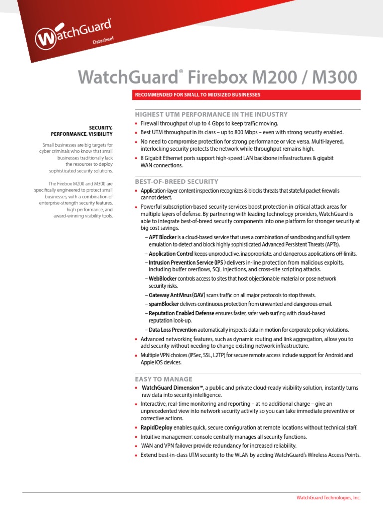 Watchguard Firebox M200 / M300: Highest Utm Performance in The Industry ...