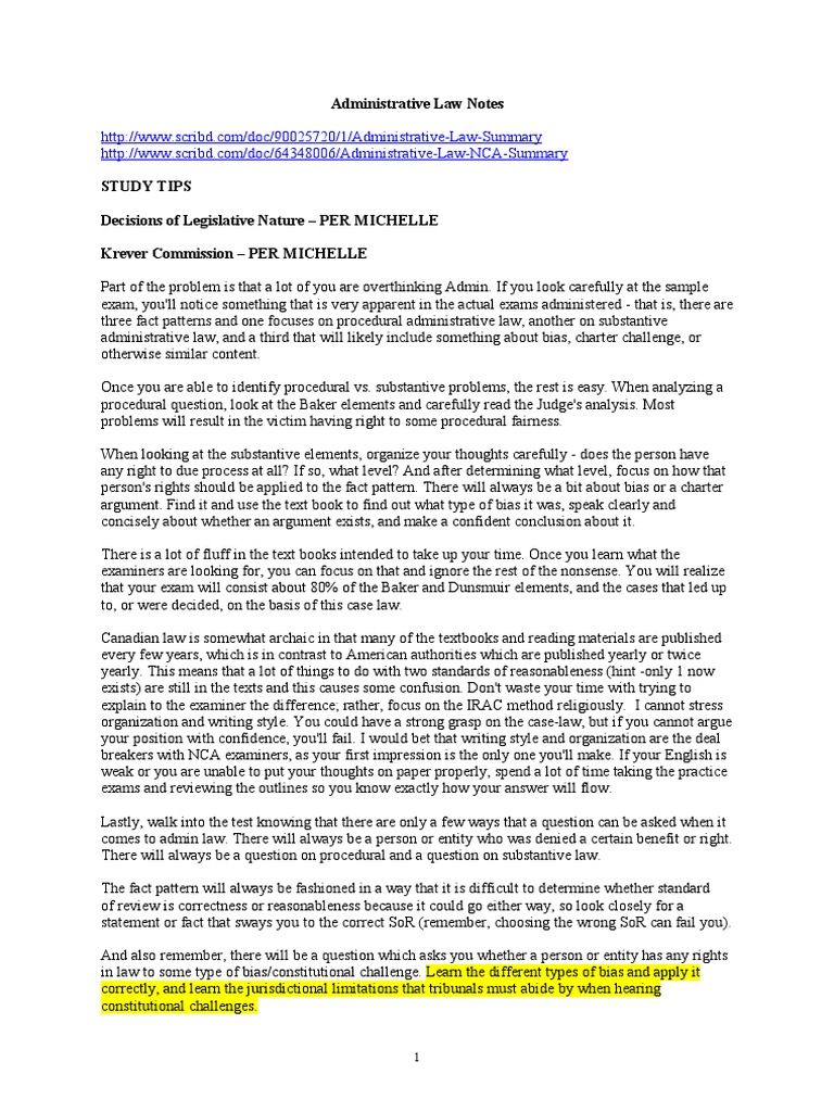 NCA Administrative Law Notes PDF | PDF | Equity (Law) | Standard Of Review