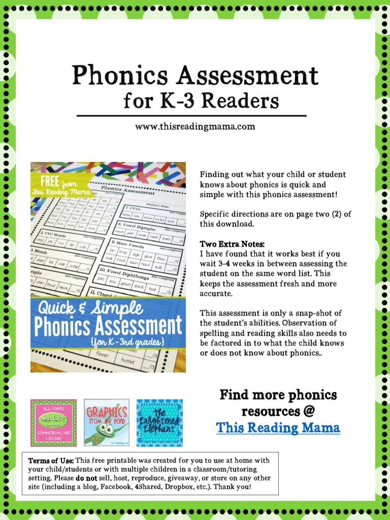 Phonics Assessment For K 3 | Download Free PDF | Phonics | Syllable