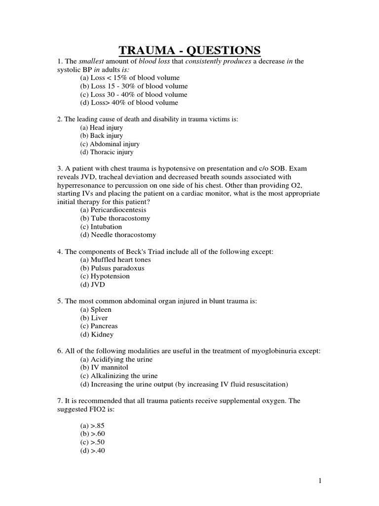 Trauma - Questions | PDF | Major Trauma | Medical Specialties