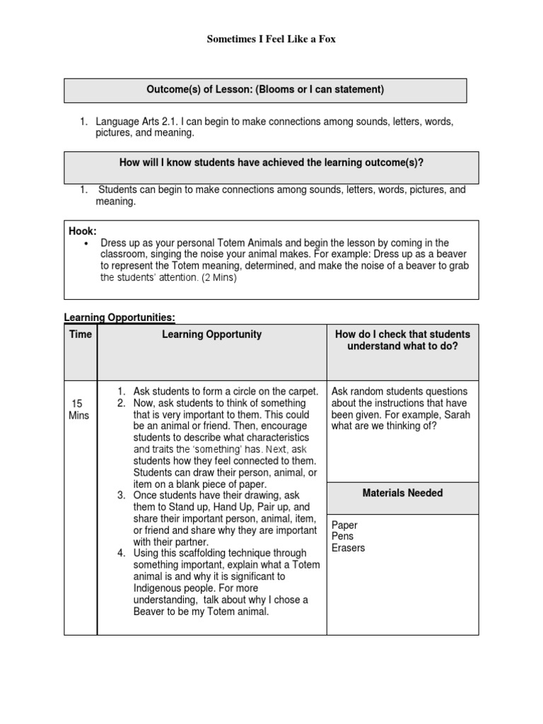 Totem Animals in Kindergarten Class | PDF | Classroom | Students