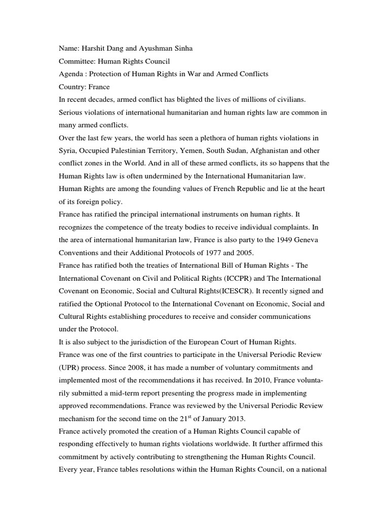 France Position Paper | International Human Rights Law | Human Rights ...