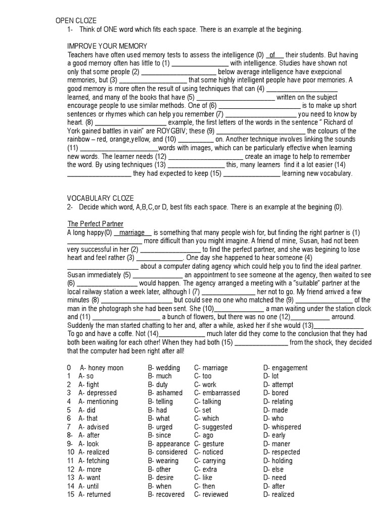 Open Cloze | PDF | Memory | Vocabulary