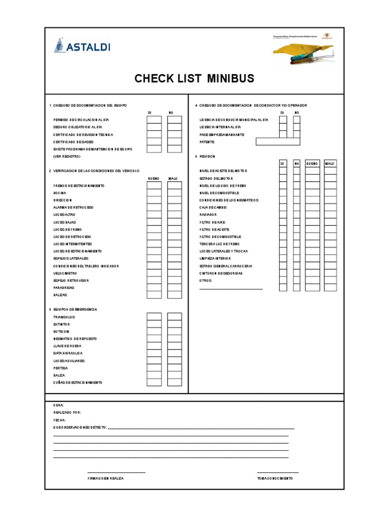 Check List Minibus | PDF