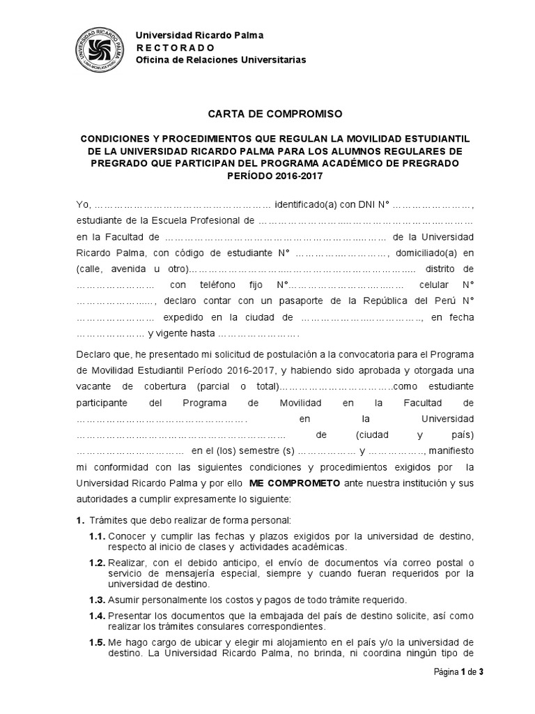Carta de Compromiso Internado | PDF | Universidad | Gobierno