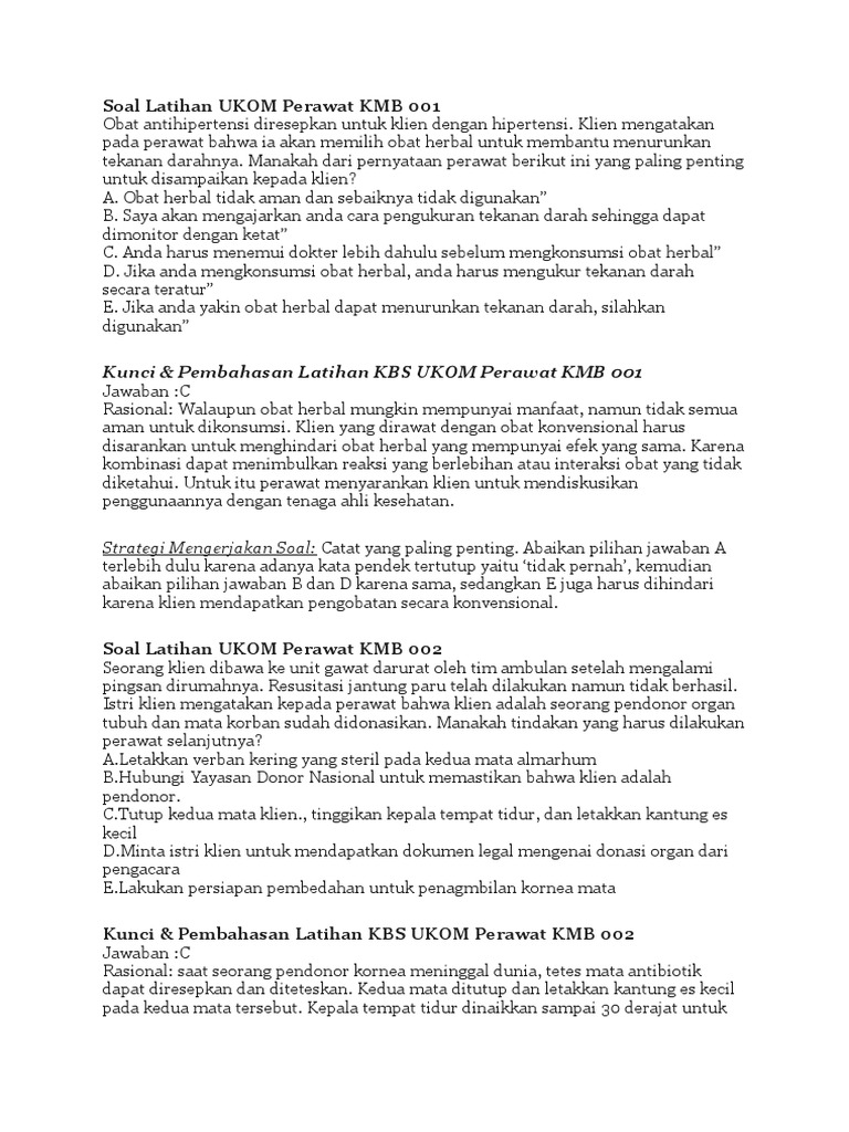 Soal Latihan UKOM Perawat KMB | PDF
