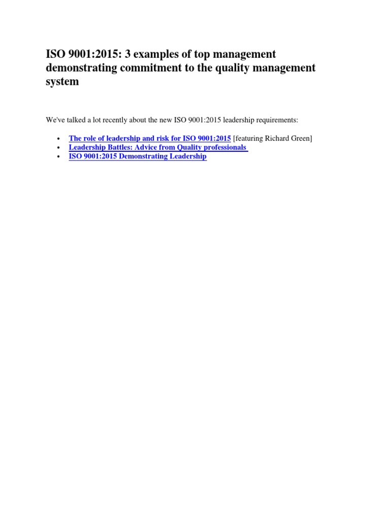 ISO 9001:2015: 3 Examples of Top Management Demonstrating Commitment To ...