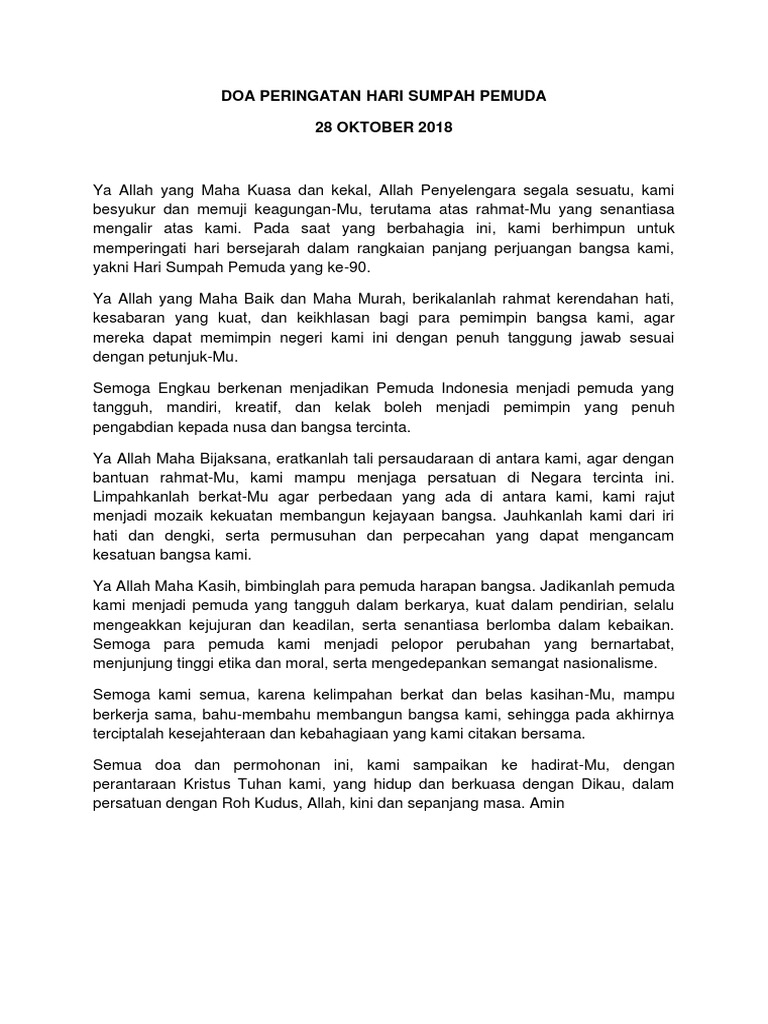 Doa Peringatan Hari Sumpah Pemuda | PDF