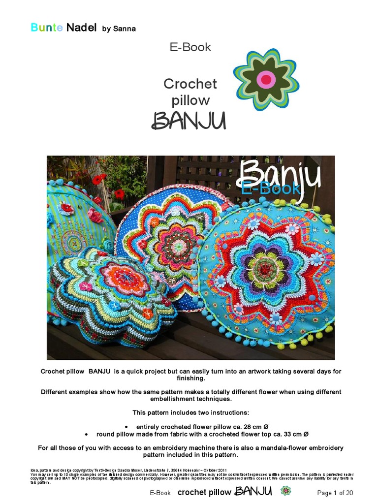 Banju Pillow - Bunte Nadel (Crochet Pattern) | PDF | Sewing | Crochet