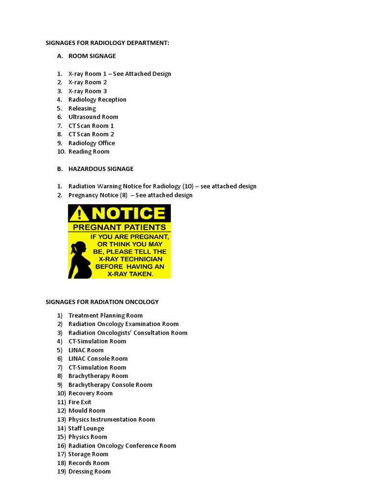 Signages For Radiology Department: A. Room Signage | PDF
