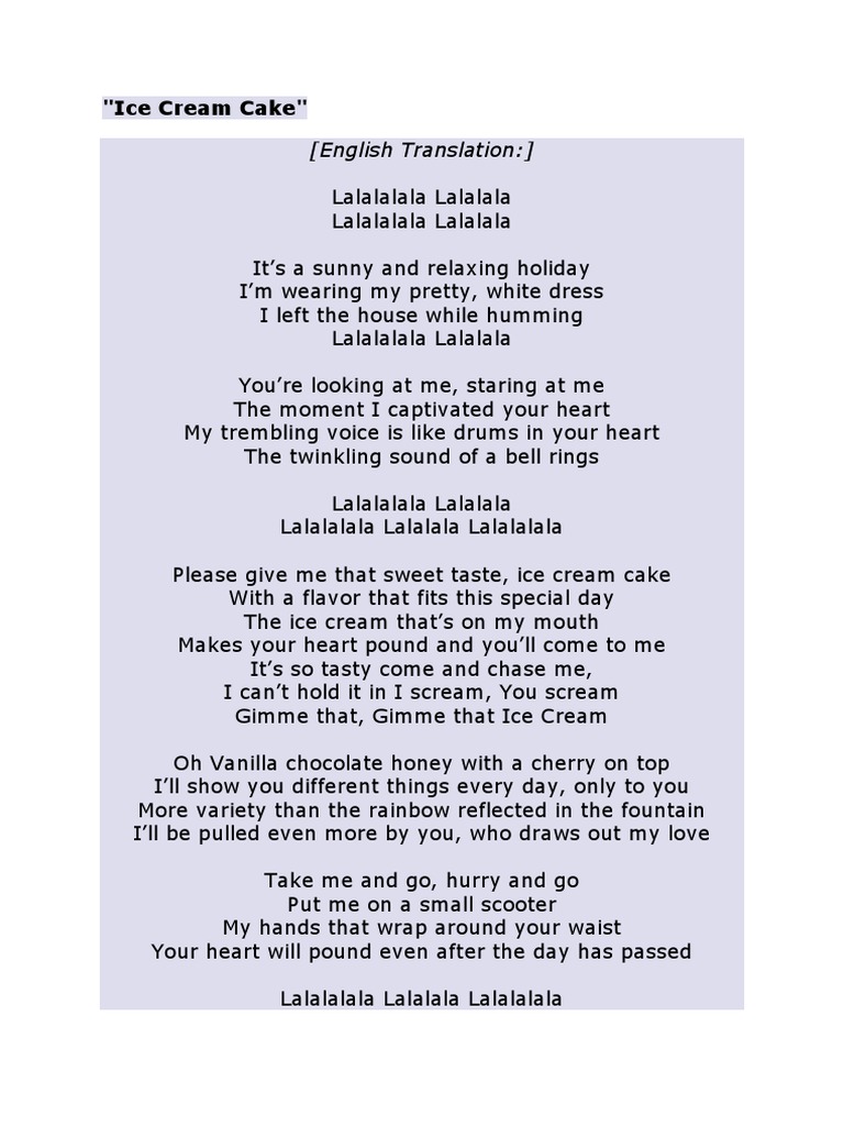 "Ice Cream Cake": (English Translation:) | PDF | Dairy Products | Desserts