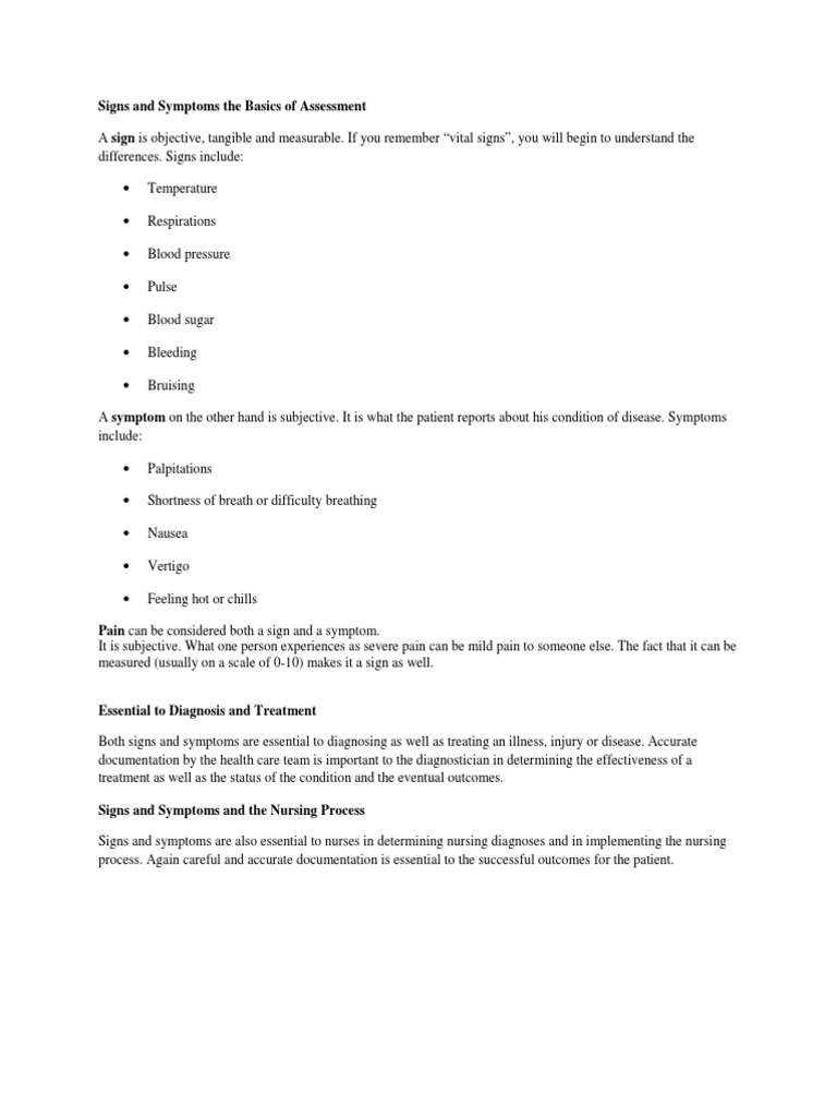 Signs Symptoms Basics Assessment | PDF | Medical Diagnosis | Breathing