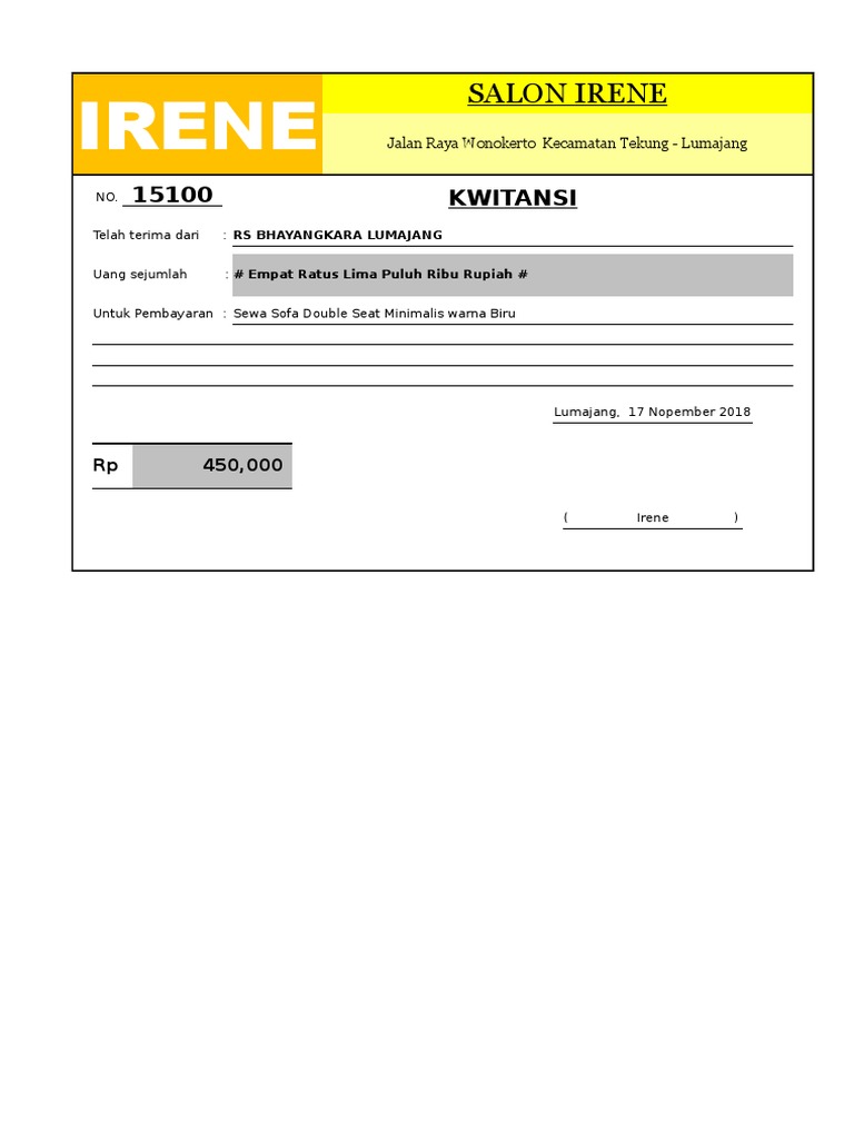 Contoh Template Kwitansi Excel Sederhana Ver.1.1 | PDF