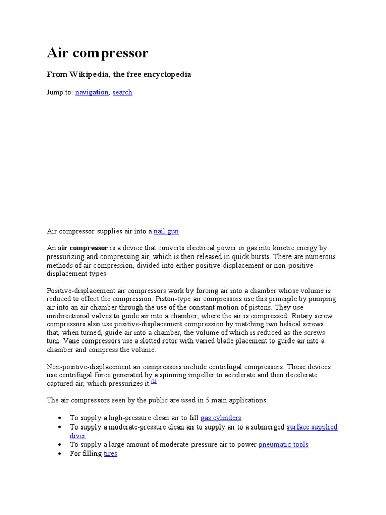 Air Compressor: From Wikipedia, The Free Encyclopedia | PDF | Boiler ...