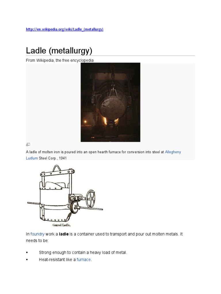Ladle (Metallurgy) : From Wikipedia, The Free Encyclopedia | PDF ...
