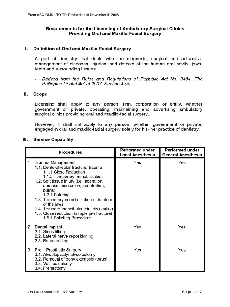 Regulating Ambulatory Surgical Clinics Providing Oral and Maxillofacial ...