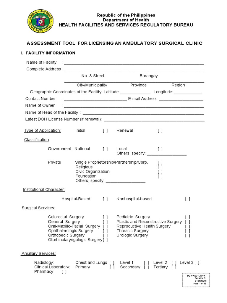 DOH Ambulatory Surgical Clinic LTO at 1262015rev1 | Patient | Medical ...