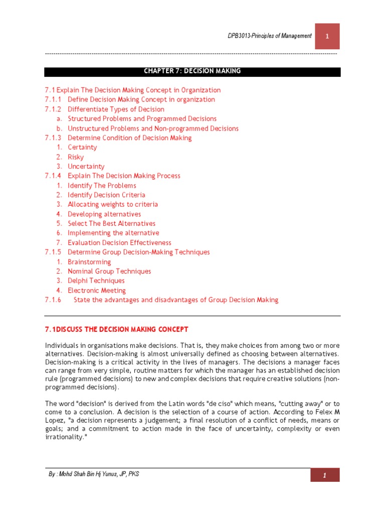 Chapter 7 Decision Making | PDF | Brainstorming | Decision Making