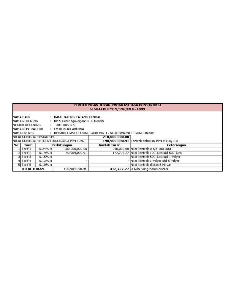 Perhitungan Pembayaran BPJS | PDF