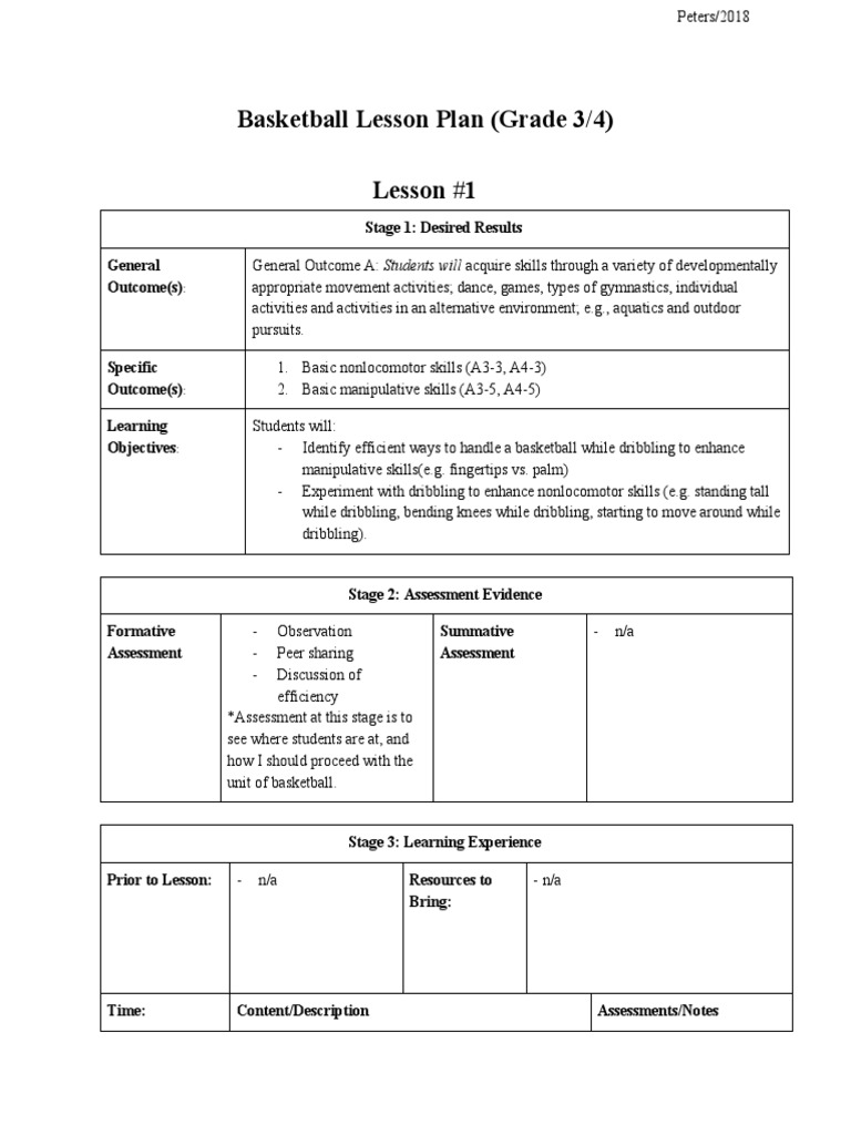 Grade 3/4 Basketball Skills Plan | PDF | Learning | Sports